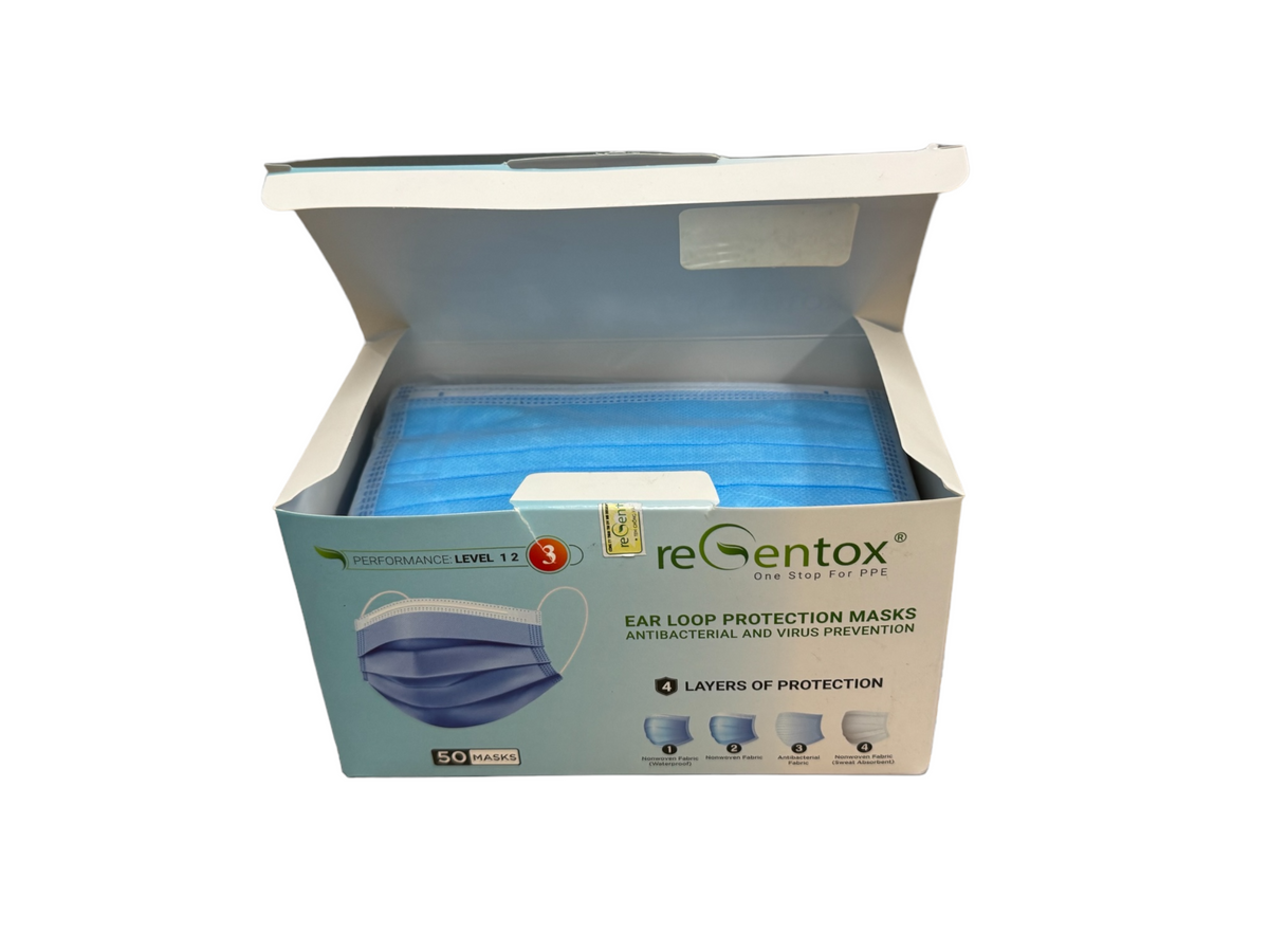 Regentox 4-Ply Protection Plus Face Mask with Ear Loops, Blue (ASTM-F2 ...