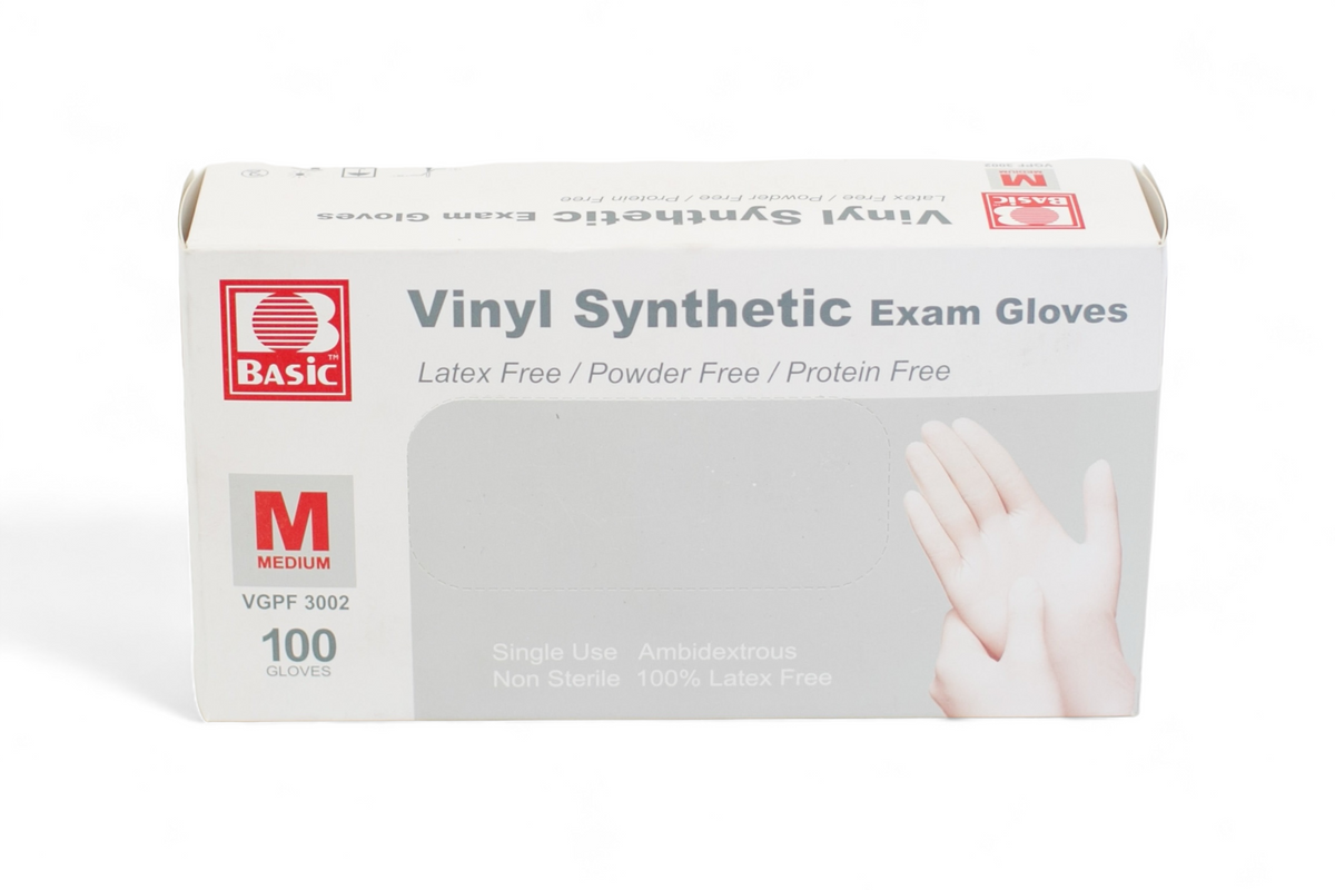 BASIC Clear Vinyl Synthetic Powder-Free Exam Gloves, (ASTM D5250, FDA ...
