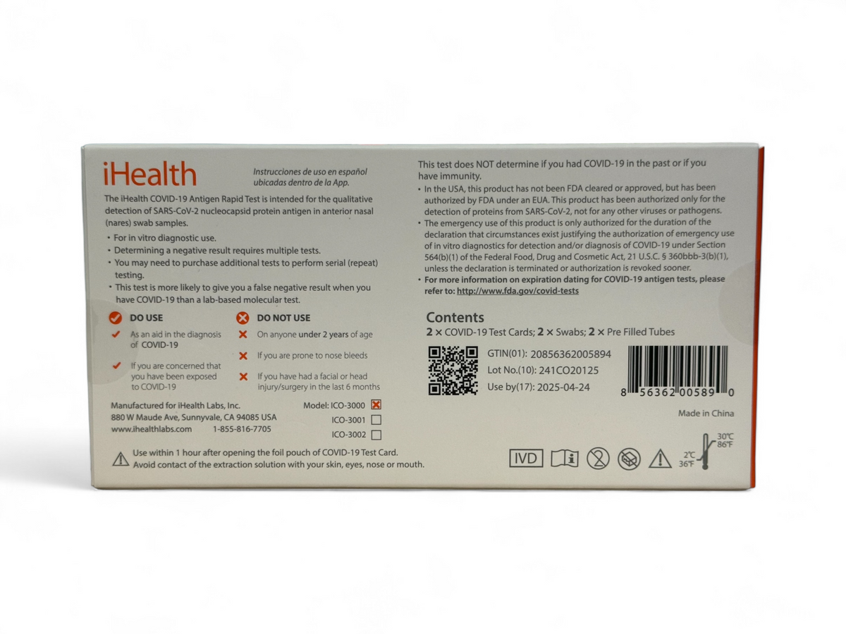 iHealth COVID-19 Antigen Rapid Test, 2 tests/pack, FDA EUA approved OT ...