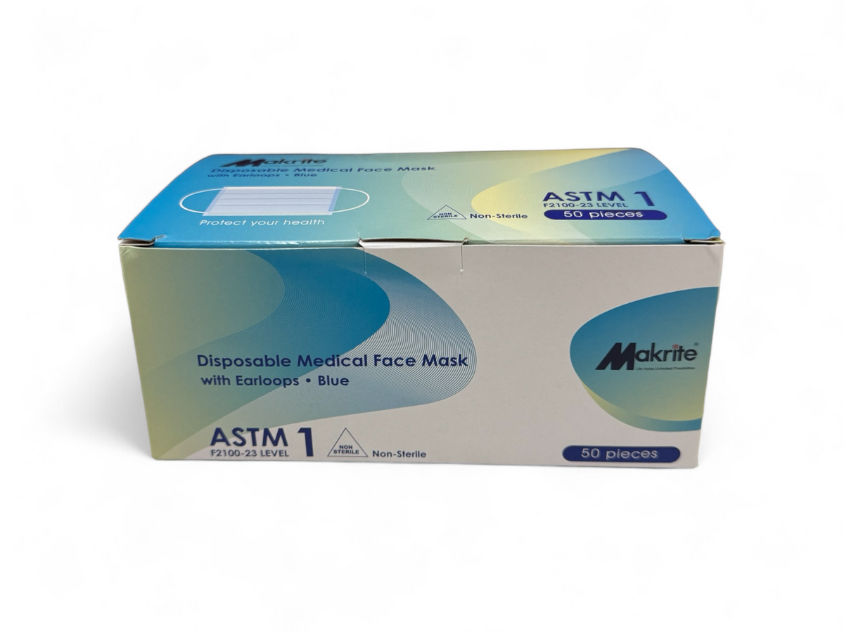 Makrite 3-Ply ASTM Level 1 Medical Face Mask with earloops, Blue (ASTM ...