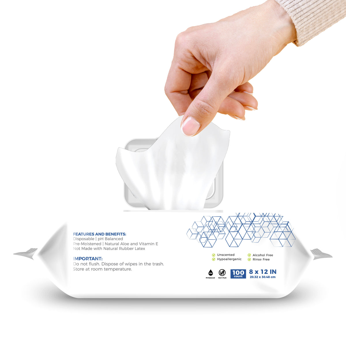 PurCel Labs Premoistened Adult Washcloths 8" x 12", Unscented, Hypoall ...