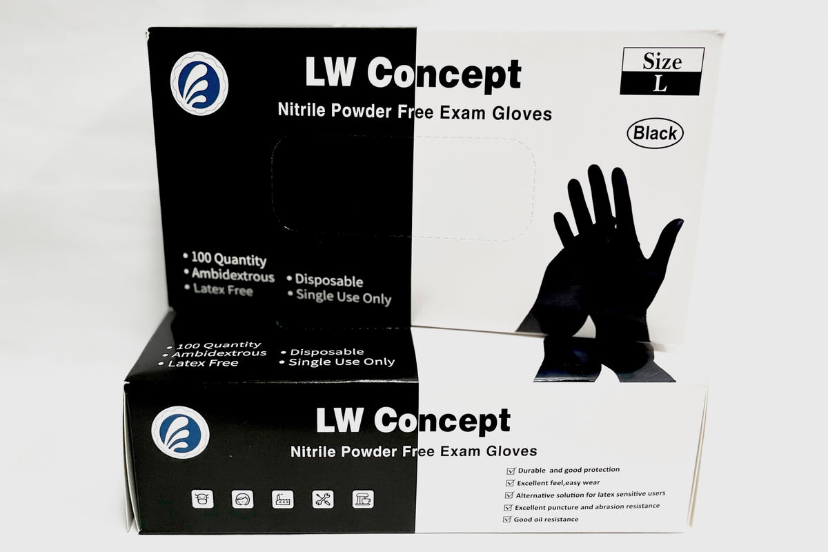 LW CONCEPT Black Nitrile Powder-Free Exam Gloves, 5 mil (ASTM D6319, F ...